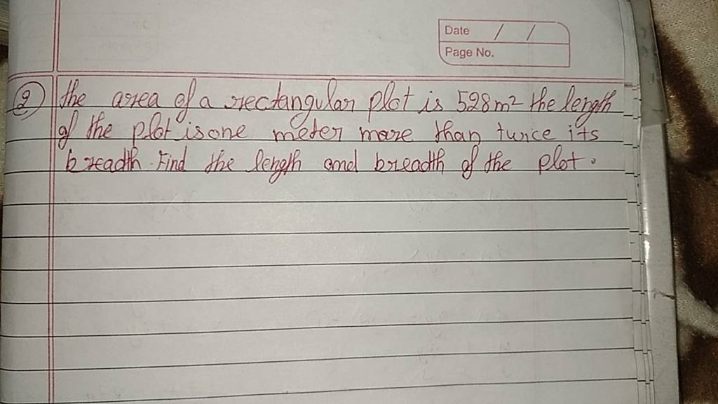(2) the area of a rectangular plot is 528 m2 the length of the plot isone..