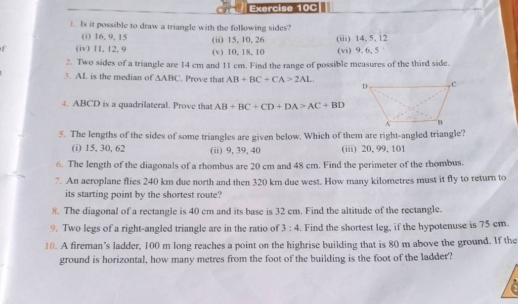 1. Is it possible to draw a triangle with the following sides? (i) 16,9,1..