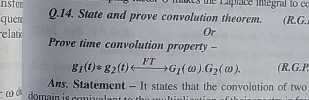 Q 14 State And Prove Convolution Theorem Or Prove Time Convolution Prop