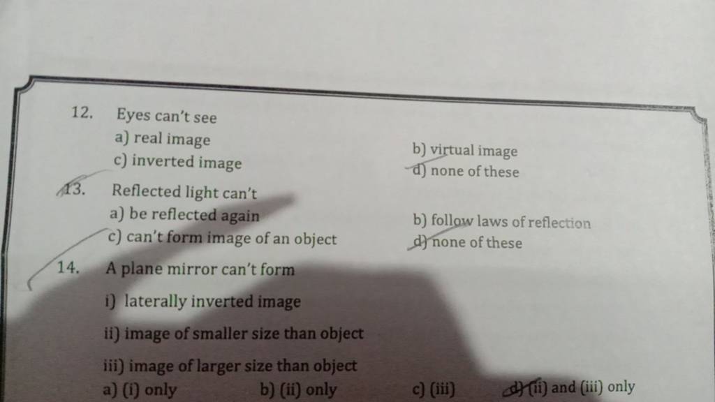A Plane Mirror Can t Form I Laterally Inverted Image Ii Image Of Smalle A Plane Mirror Can t Form I Laterally Inverted Image Ii Image Of Smalle