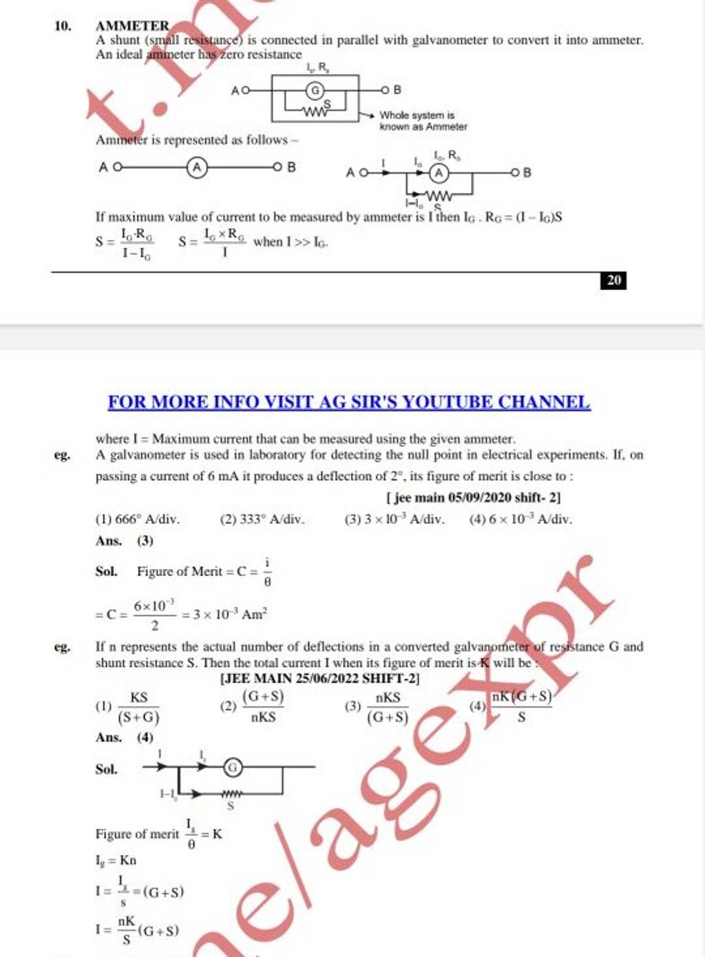 AMMETER A shunt (small resistance) is connected in parallel with galvanom..