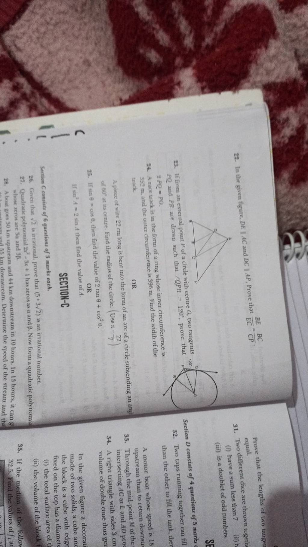 BE BC 22. In the given figure, DE | AC and DC || AP, Prove that EC CP 120..