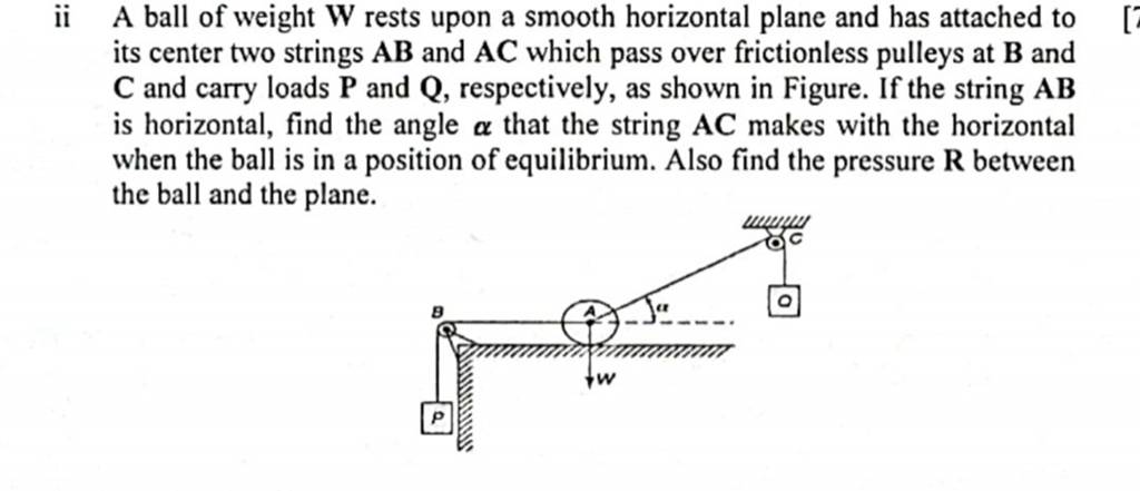 ii A ball of weight W rests upon a smooth horizontal plane and has attach..