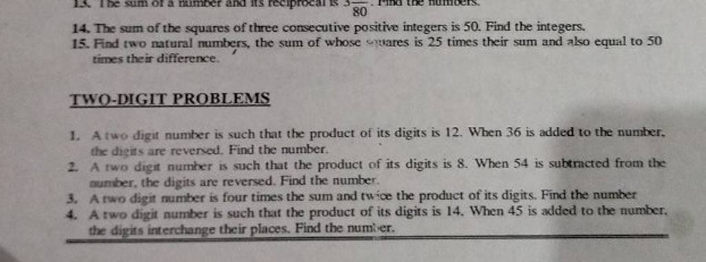14. The sum of the squares of three consecutive positive integers is 50 ...
