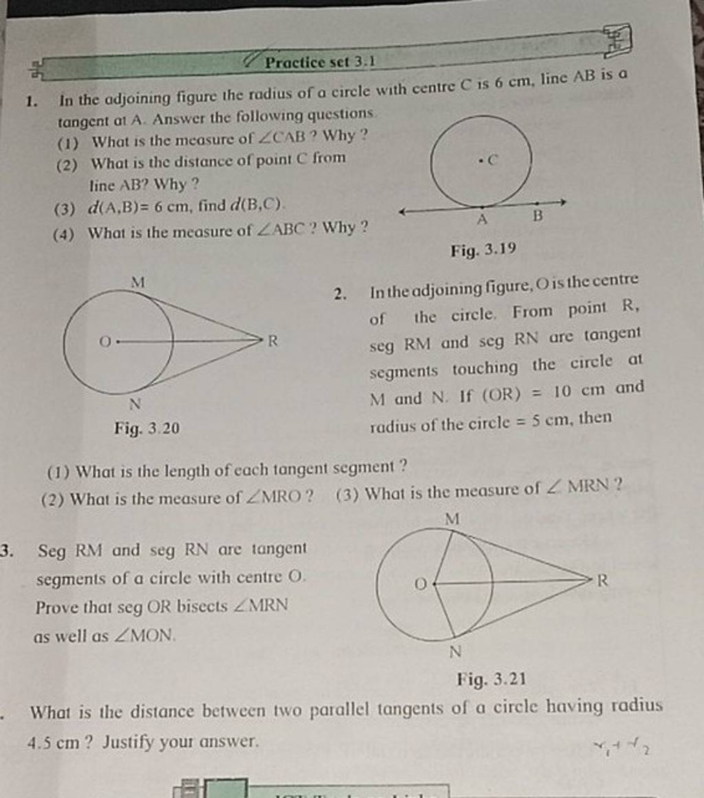1. In the adjoining figure the radius of a circle with centre C is 6 cm,