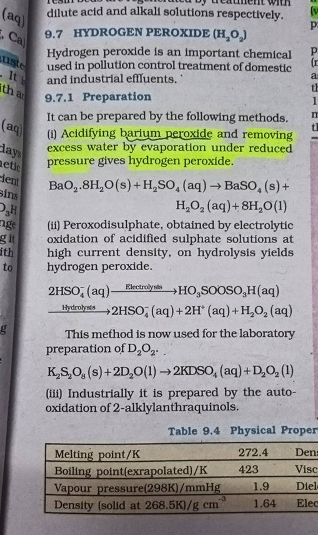 Densities Hydrogen Peroxide Solution