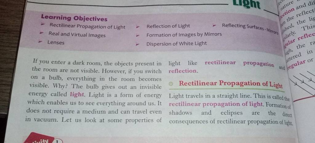 Learning Objectives - Rectilinear Propagation of Light - Real and Virtual..