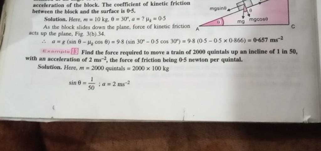 acceleration of the block. The coefficient of kinetic friction between th..