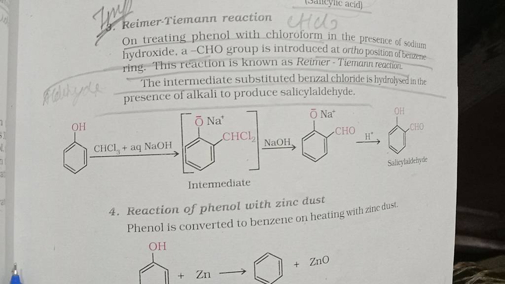 3. Reimer-Tiemann reaction On treating phenol with chloroform in the pres..