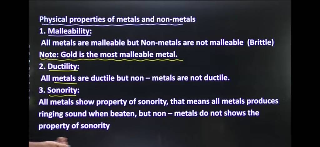 Physical properties of metals and non-metals 1. Malleability: All metals