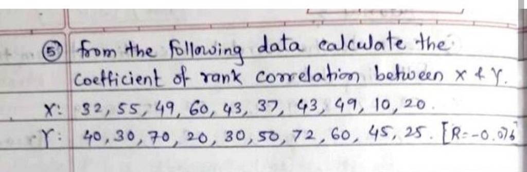 5 From The Following Data Calculate The Coefficient Of Rank Correlation