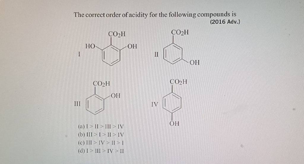 The correct order of acidity for the following compounds is (2016 Adv.) I..