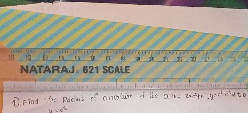 NATARAJ. 621 SCALE 1). Find the Radius of curvature of the curve x=et+e−1..