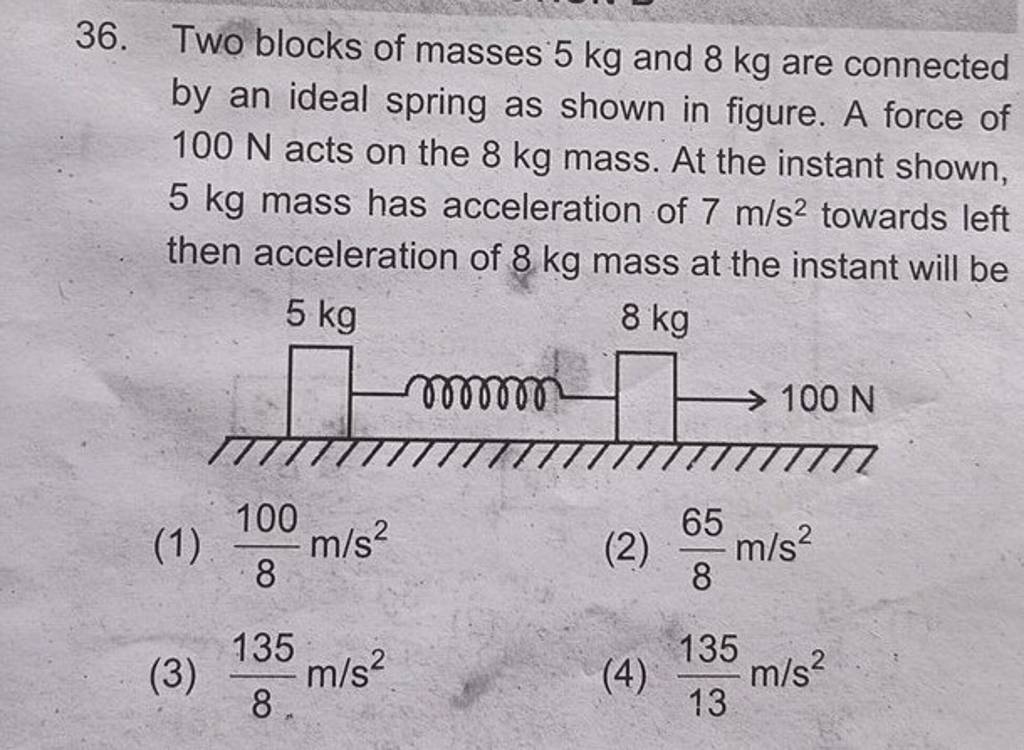 Two Blocks Of Masses 5 Kg And 8 Kg Are Connected By An Ideal Spring As Sh