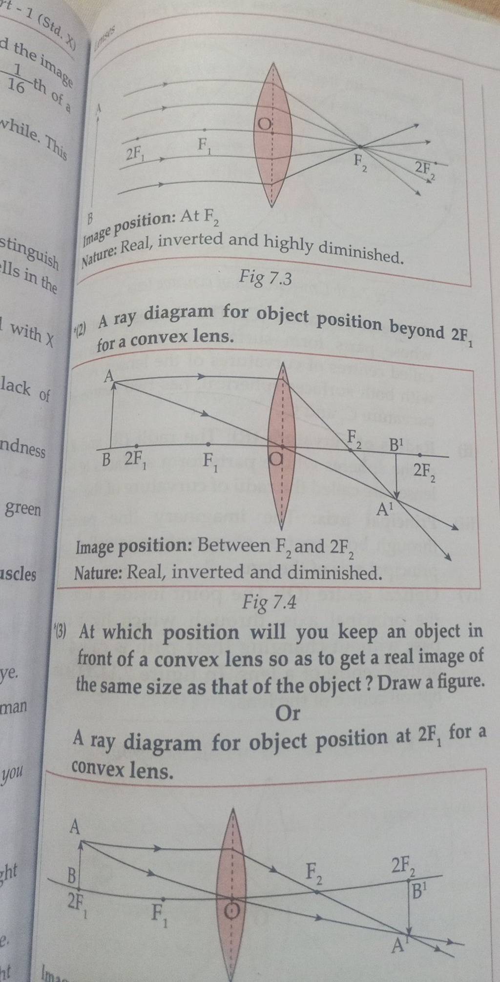 Nature: Real, inverted and highly diminished. Fig 7.3 (2) A ray diagram f..