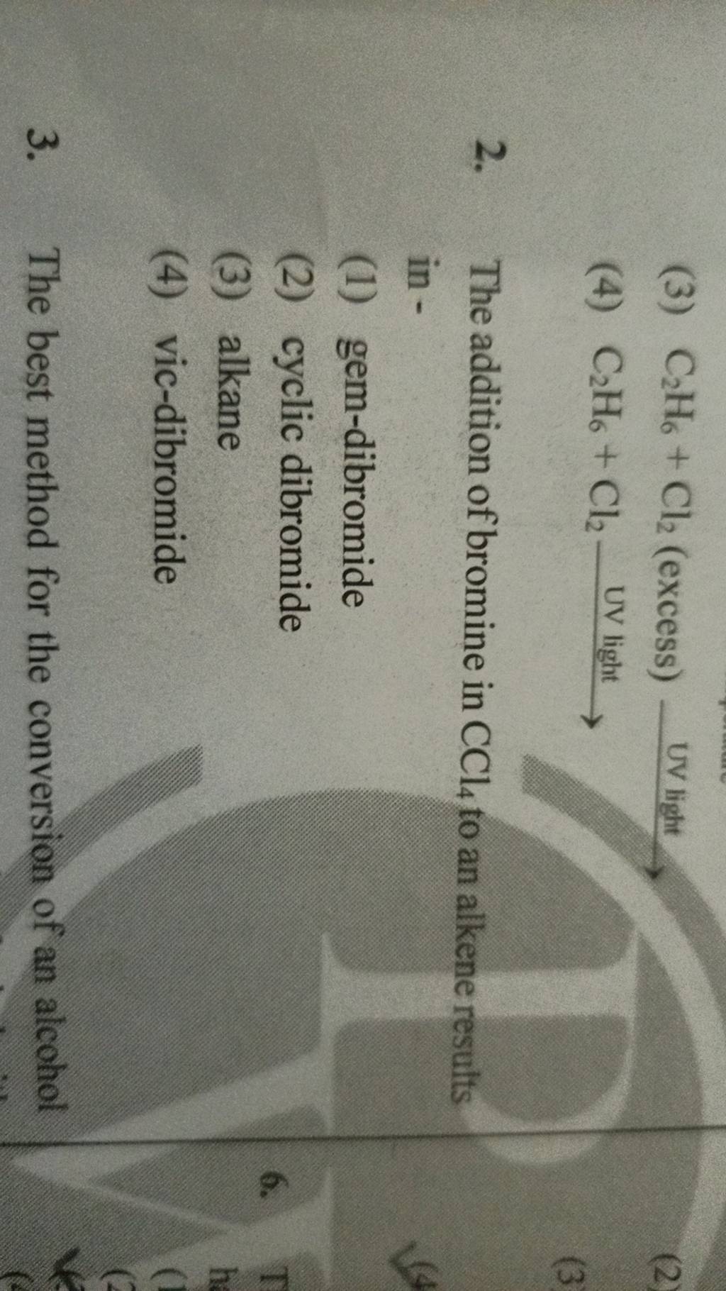 The addition of bromine in CCl4 to an alkene results in - | Filo