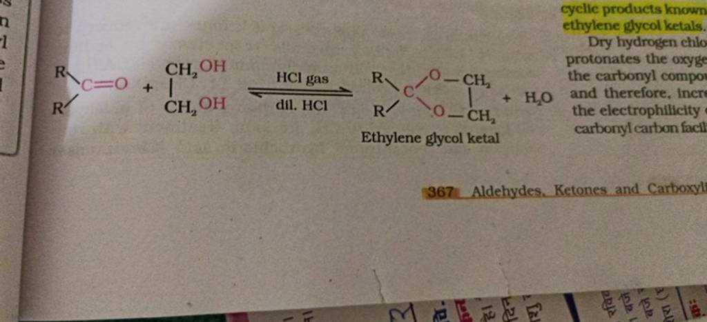 cyclic products known ethylene glycol ketals. Dry hydrogen chlo dil. HCl..