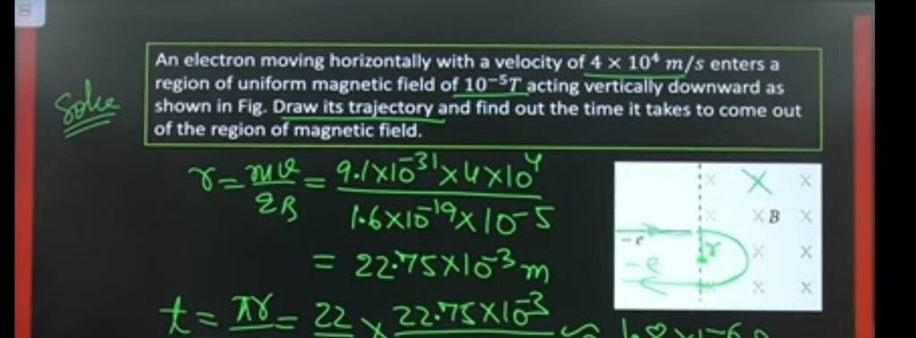 An electron moving horizontally with a velocity of 4×104 m/s enters a reg..