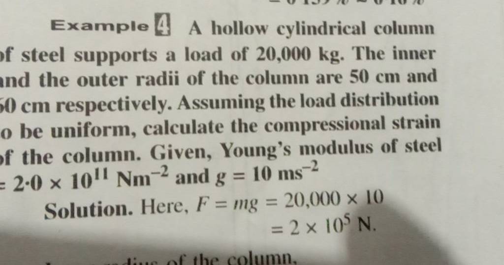 Example 4 A hollow cylindrical column f steel supports a load of 20,000 k..