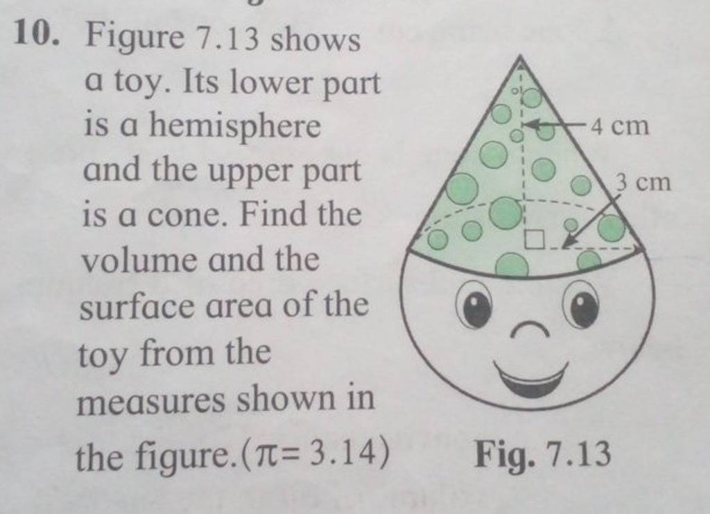 10. Figure 7.13 shows a toy. Its lower part is a hemisphere and the upper..