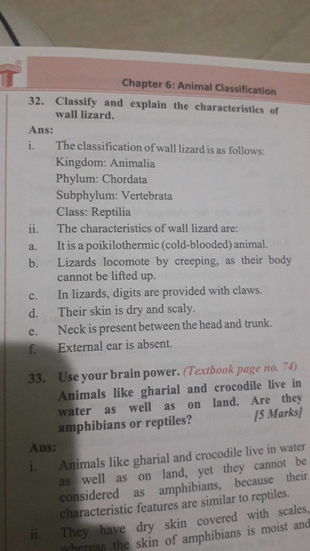 Chapter 6: Animal Classification 32. Classify and explain the characteris..
