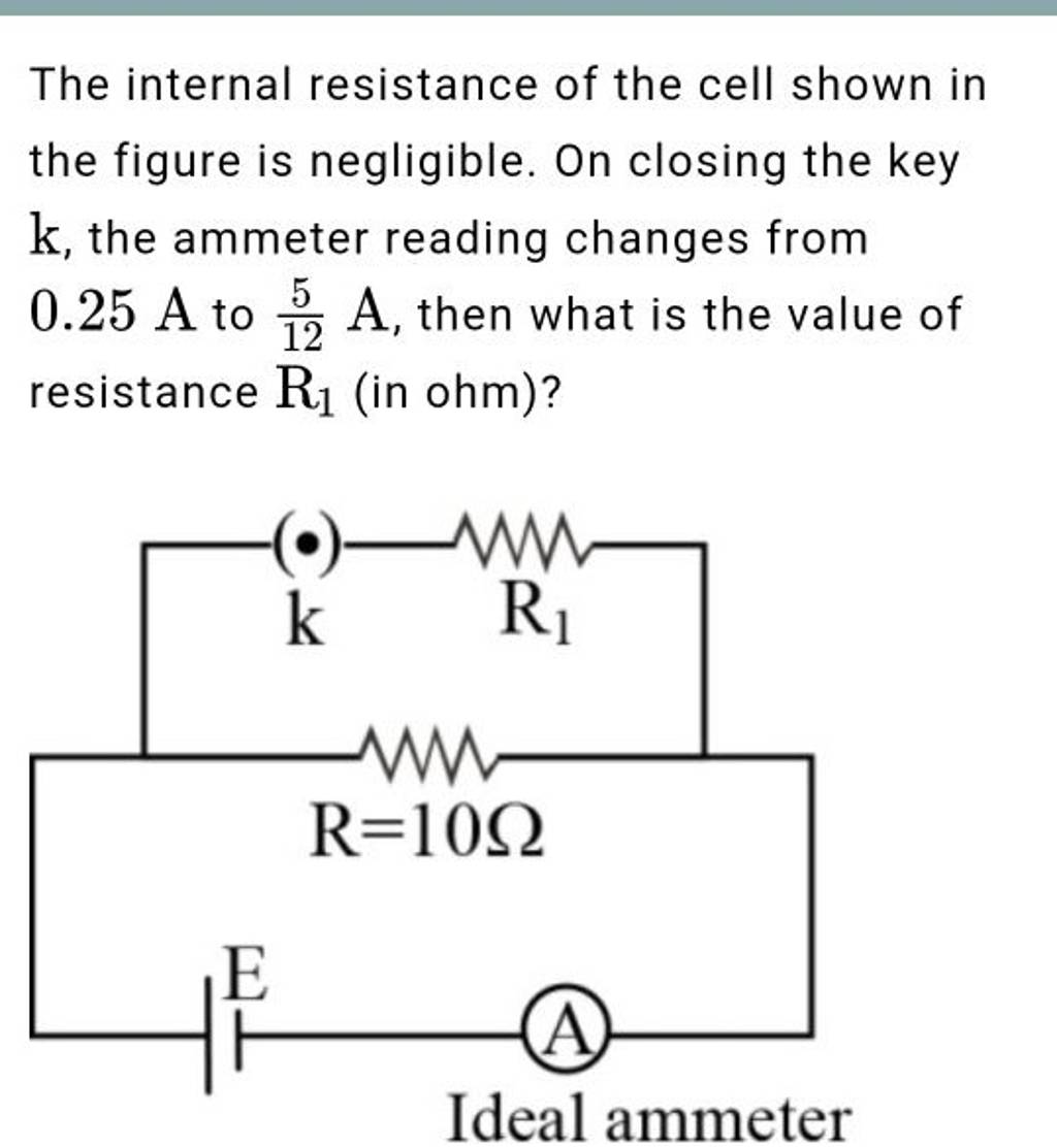 The internal resistance of the cell shown in the figure is negligible. On..