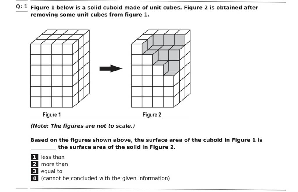 Q: 1 Figure 1 below is a solid cuboid made of unit cubes. Figure 2 is obt..