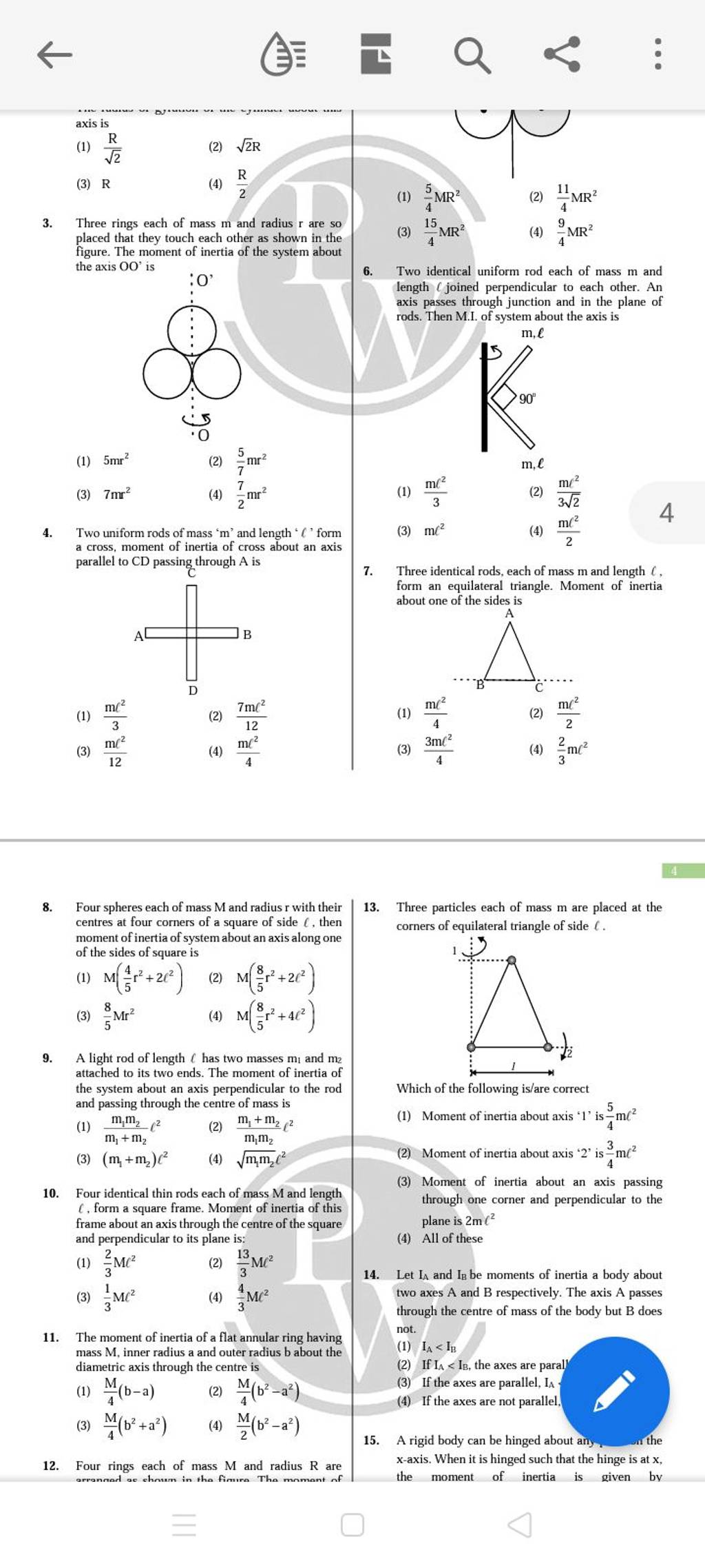 A light rod of length ℓ has two masses m1 and m2 attached to its two en..