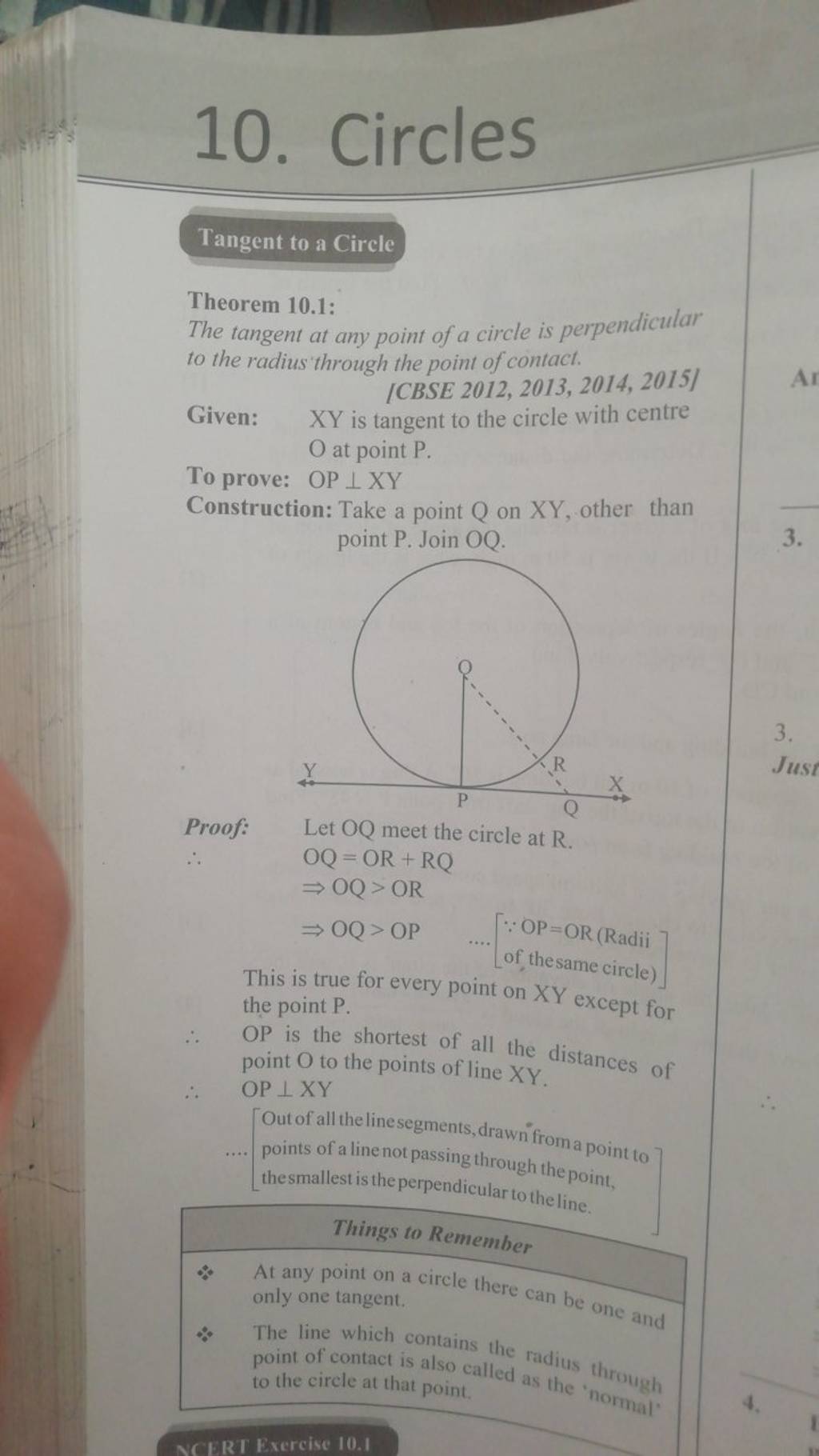 Tangent To A Circle Theorem 10 1 The Tangent At Any Point Of A Circle Is