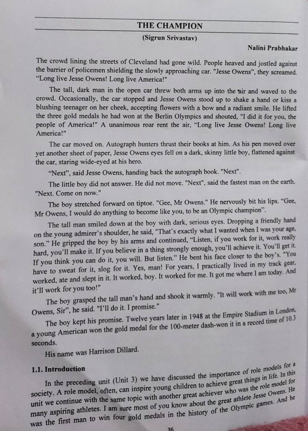 THE CHAMPION (Sigrun Srivastav) Nalini Prabhakar The crowd lining the str..