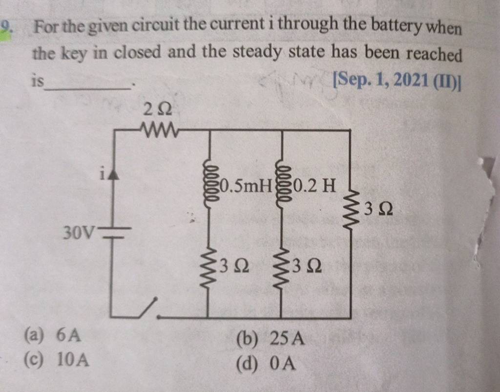 For the given circuit the current i through the battery when the key in c..