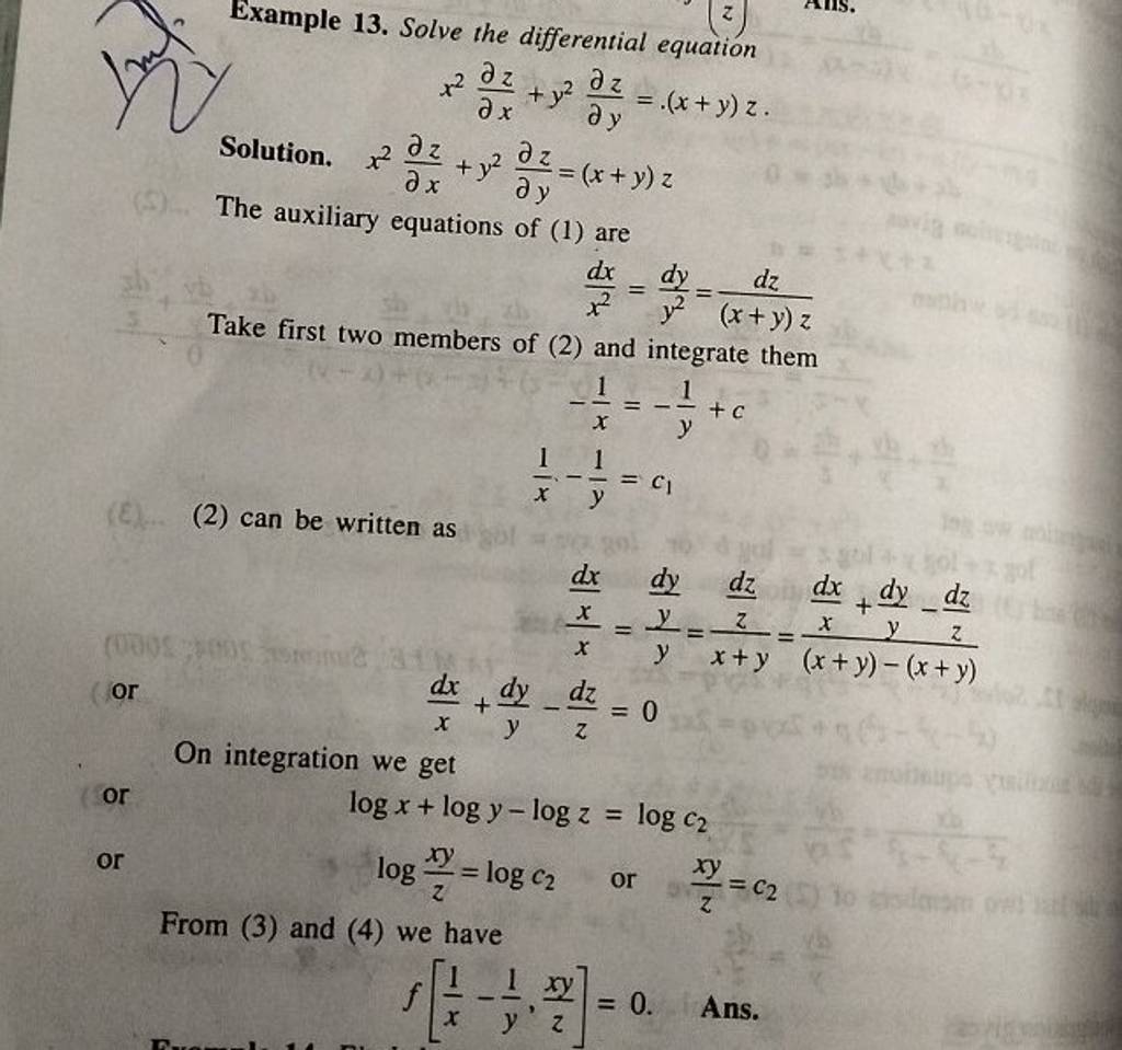 Example 13. Solve the differential equation x2∂x∂z +y2∂y∂z =.(x+y)z. Sol..