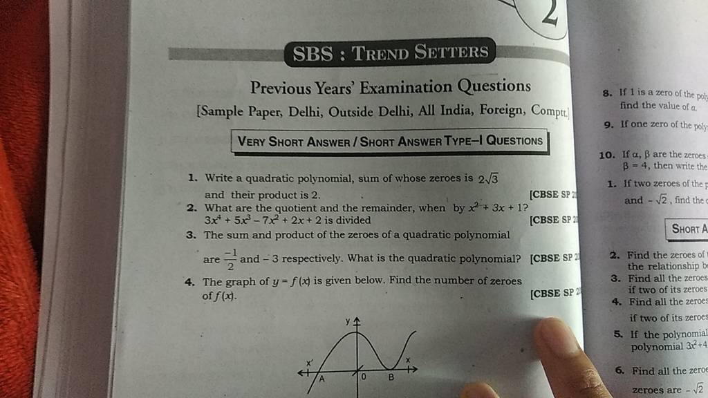 Previous Years' Examination Questions [Sample Paper, Delhi, Outside Delhi..