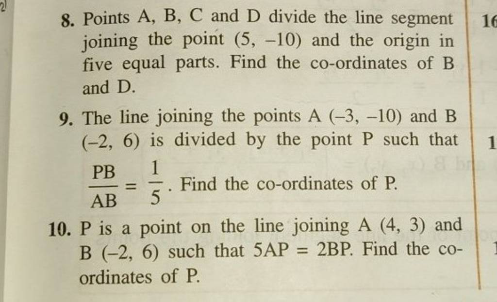 8 Points A B C And D Divide The Line Segment Joining The Point 5−10