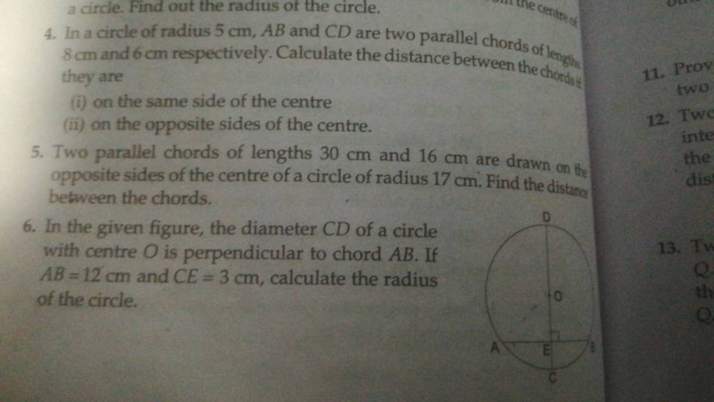4. In a circle of radius 5 cm,AB and CD are two parallel chords of lengtr..