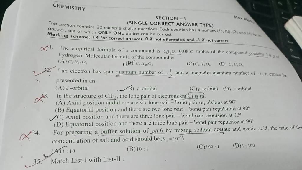 CHEMISTRY SECTION - I This section contains 20 multiple choice questins.