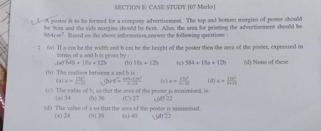 SECTION E: CASE STUDY [07 Marks] 1. A poster is to be formed for a compan..