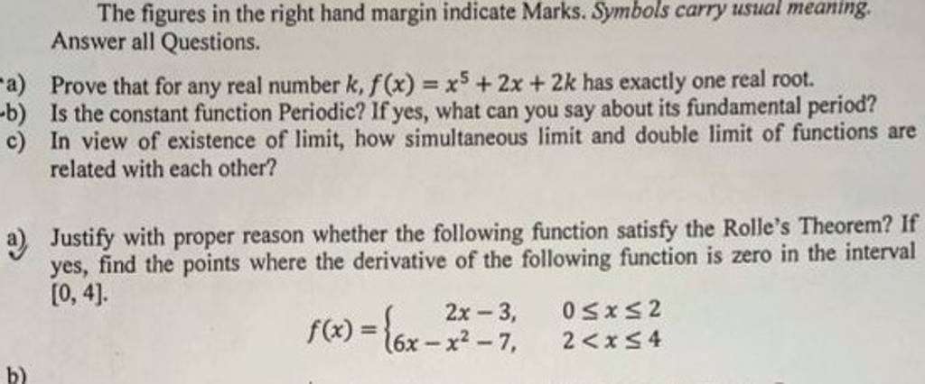 The figures in the right hand margin indicate Marks. Symbols carry usual