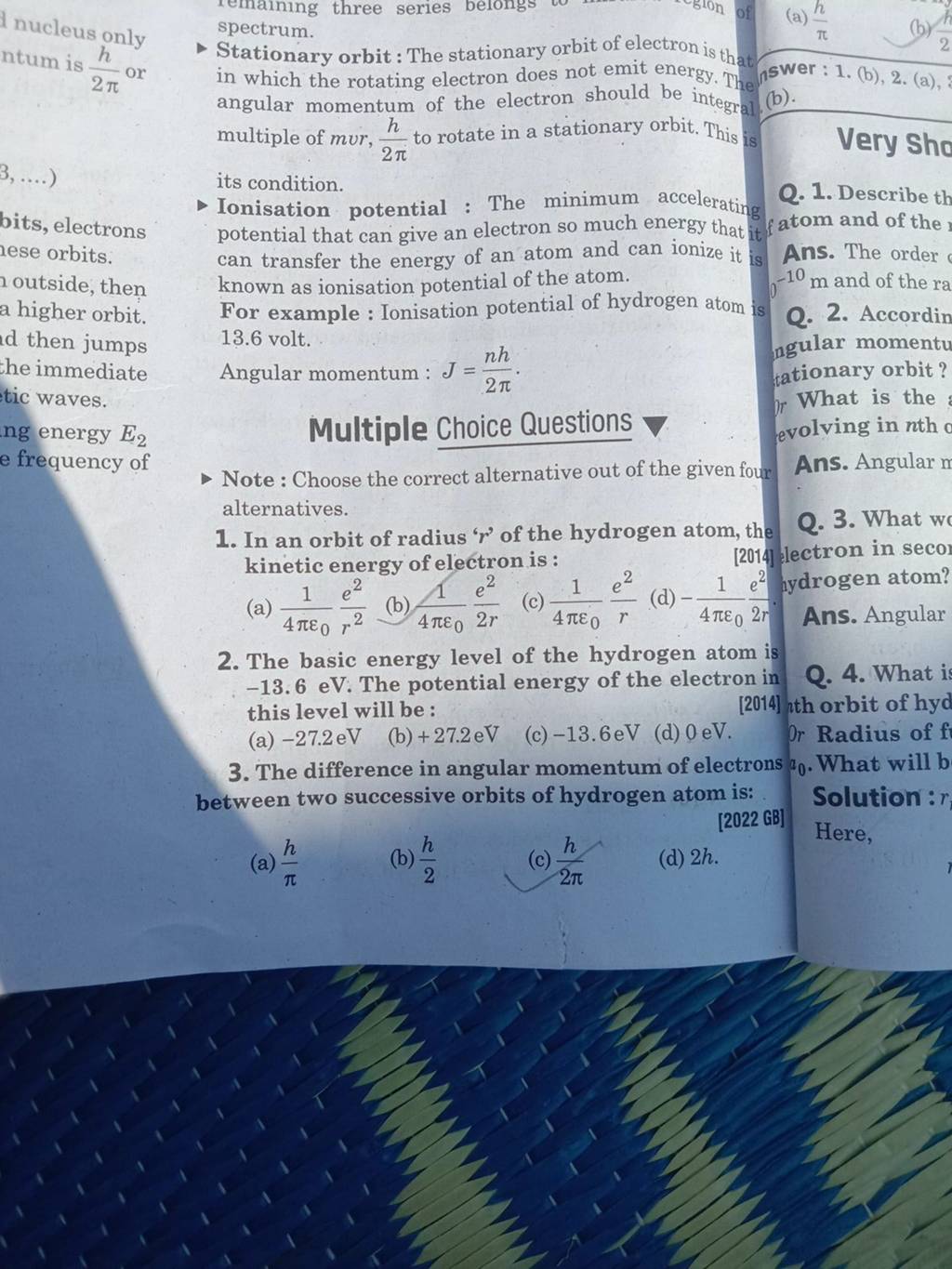 Stationary Orbit The Stationary Orbit Of Electron Is That In Which The