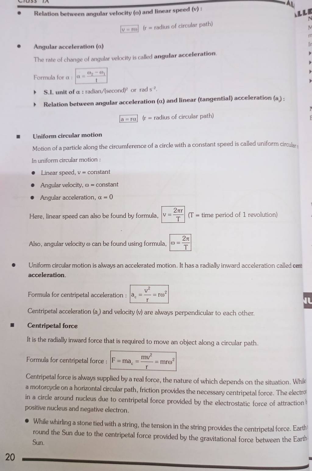 Relation Between Angular Velocity ω And Linear Speed V Vrωr Radi