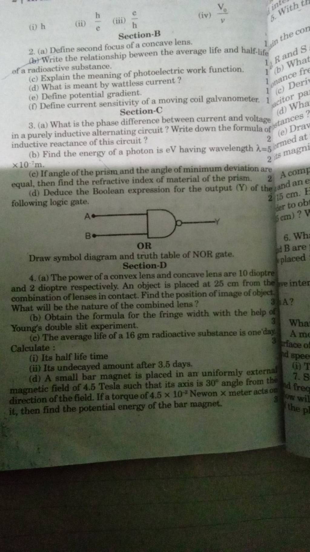 (i) h (ii) eh (iii) he (iv) vV0 Section-B 2. (a) Define second focus