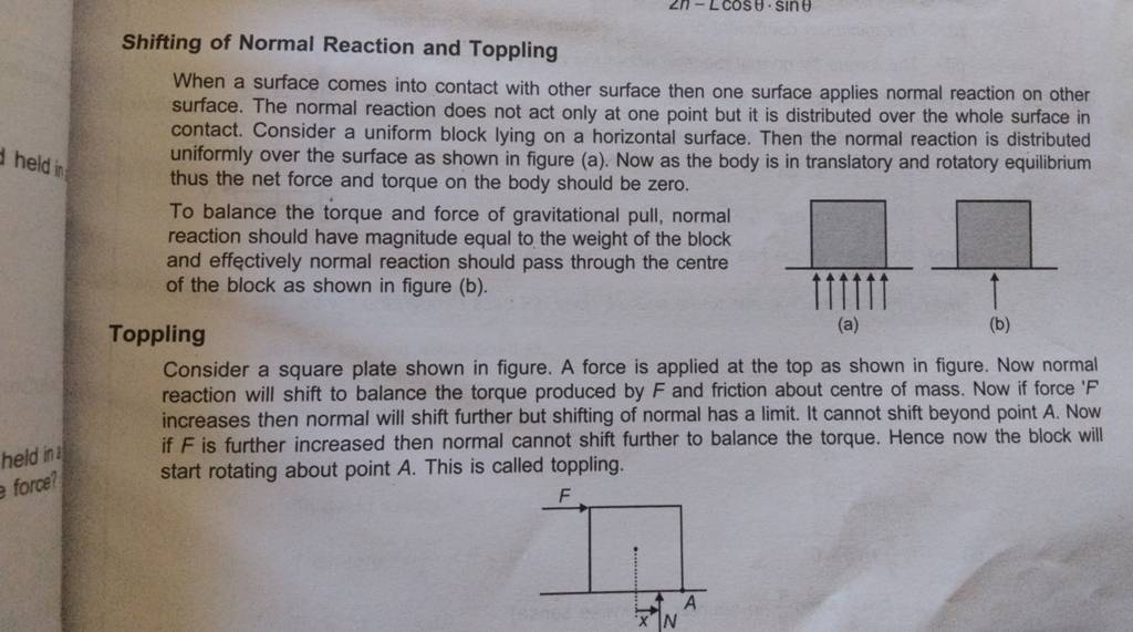 Shifting of Normal Reaction and Toppling | Filo
