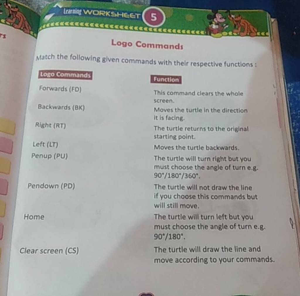 Leming WORKSHEET 5 Logo Commands Match the following given commands with