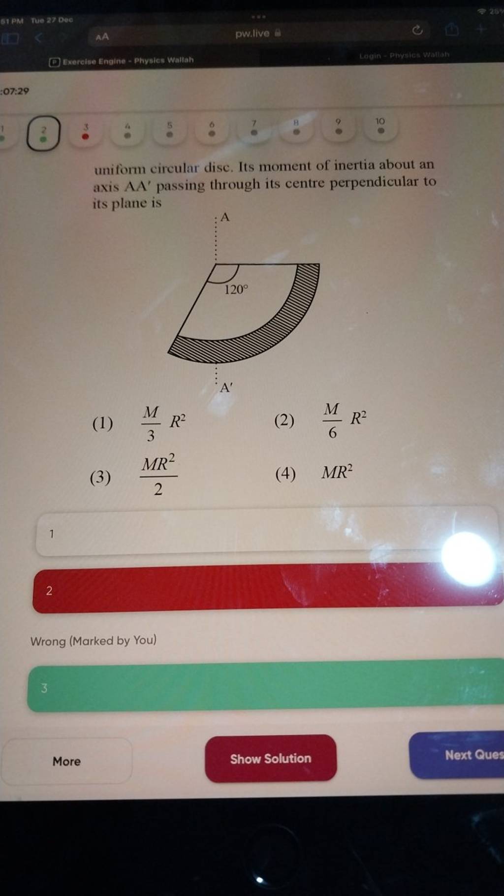 uniform circular disc. Its moment of inertia about an axis AA′ passing th..