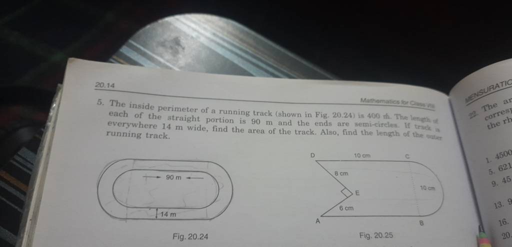 20.14 5. The inside perimeter of a running track (shown in Fig. 20.24) is..