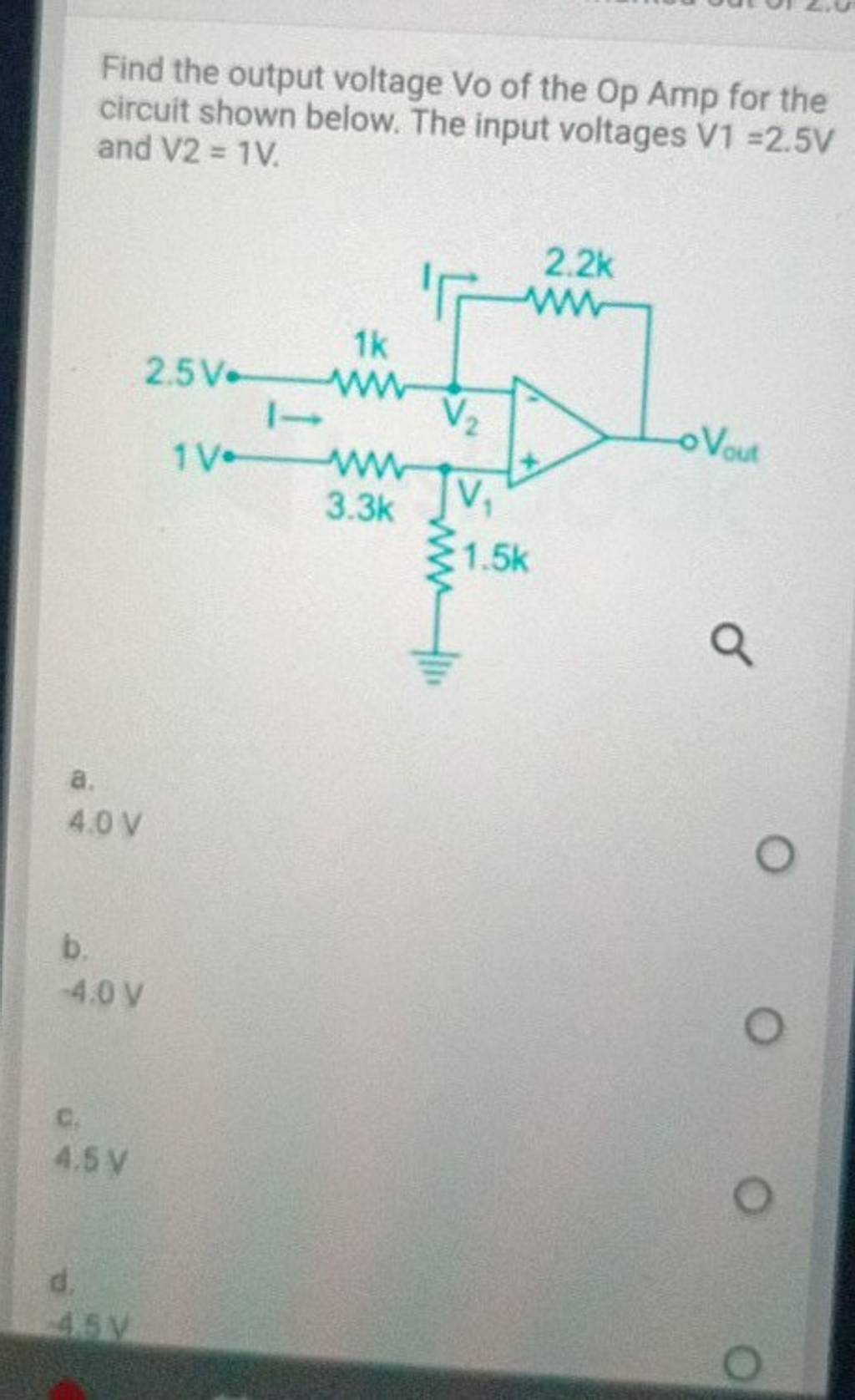 Find the output voltage Vo of the Op Amp for the circuit shown below. The.. Find the output voltage Vo of the Op Amp for the circuit shown below. The..