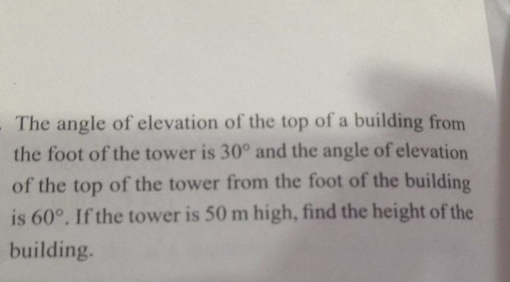 The angle of elevation of the top of a building from the foot of the towe..