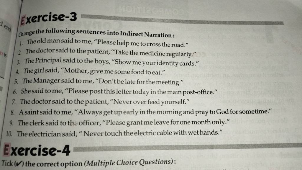 Exercise 3 Change The Following Sentences Into Indirect Narration Filo