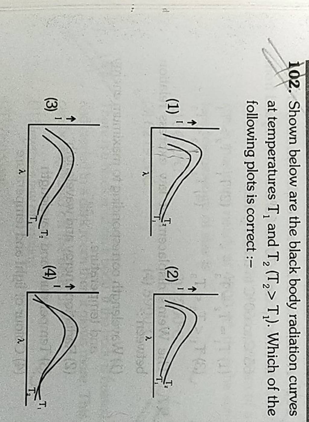 Shown below are the black body radiation curves at temperatures T1 and T..