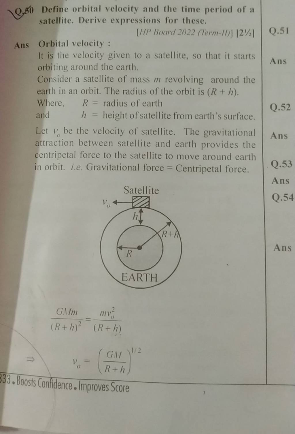 Q 50 Define Orbital Velocity And The Time Period Of A Satellite Derive